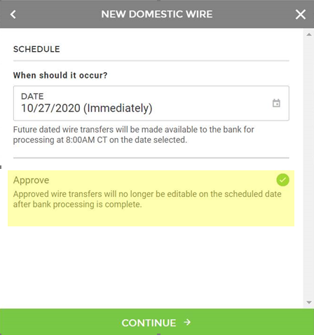 Require for Wire Approval